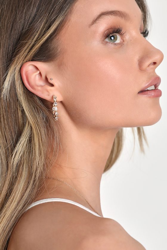 14KT Gold Jewelry - 14KT Gold-Plated Hoops - Rhinestone Hoops - Lulus