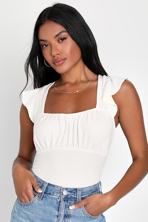 Ivory Knit Top - Ruffle Sleeve Top - Tie-Back Top - Cutout Top - Lulus