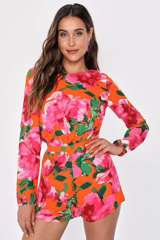 Cute Floral Print Romper - Backless Romper - Orange Romper - Lulus