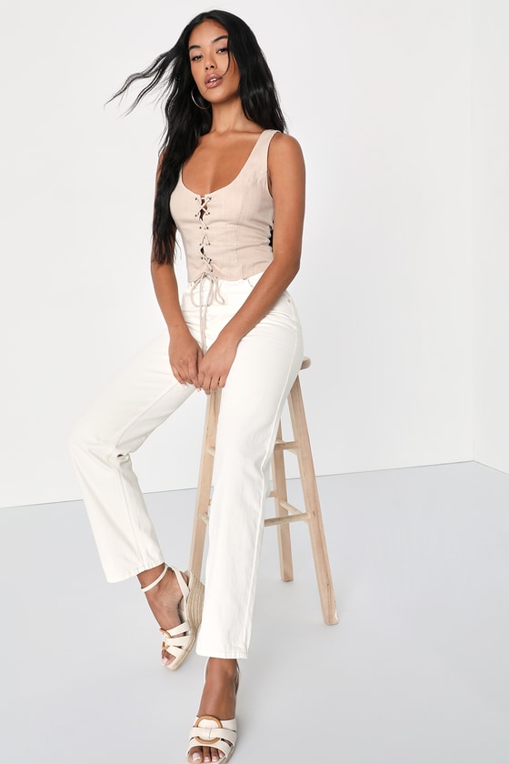 Sexy Taupe Tank Top Lace Up Tank Top Corset Tank Top Lulus