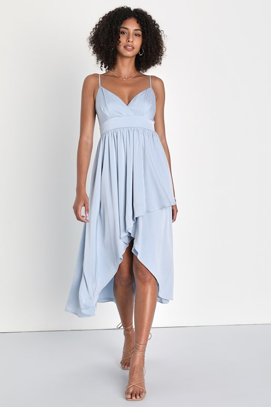 Light Blue High-Low Dress - Striped Dress - Blue Faux-Wrap Dress - Lulus