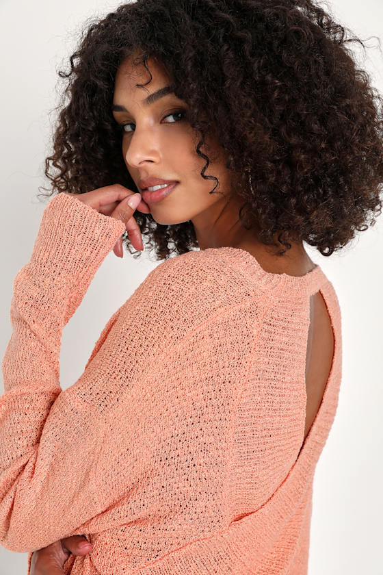 Peach Loose Knit Sweater - Backless Sweater - Long Sleeve Sweater - Lulus