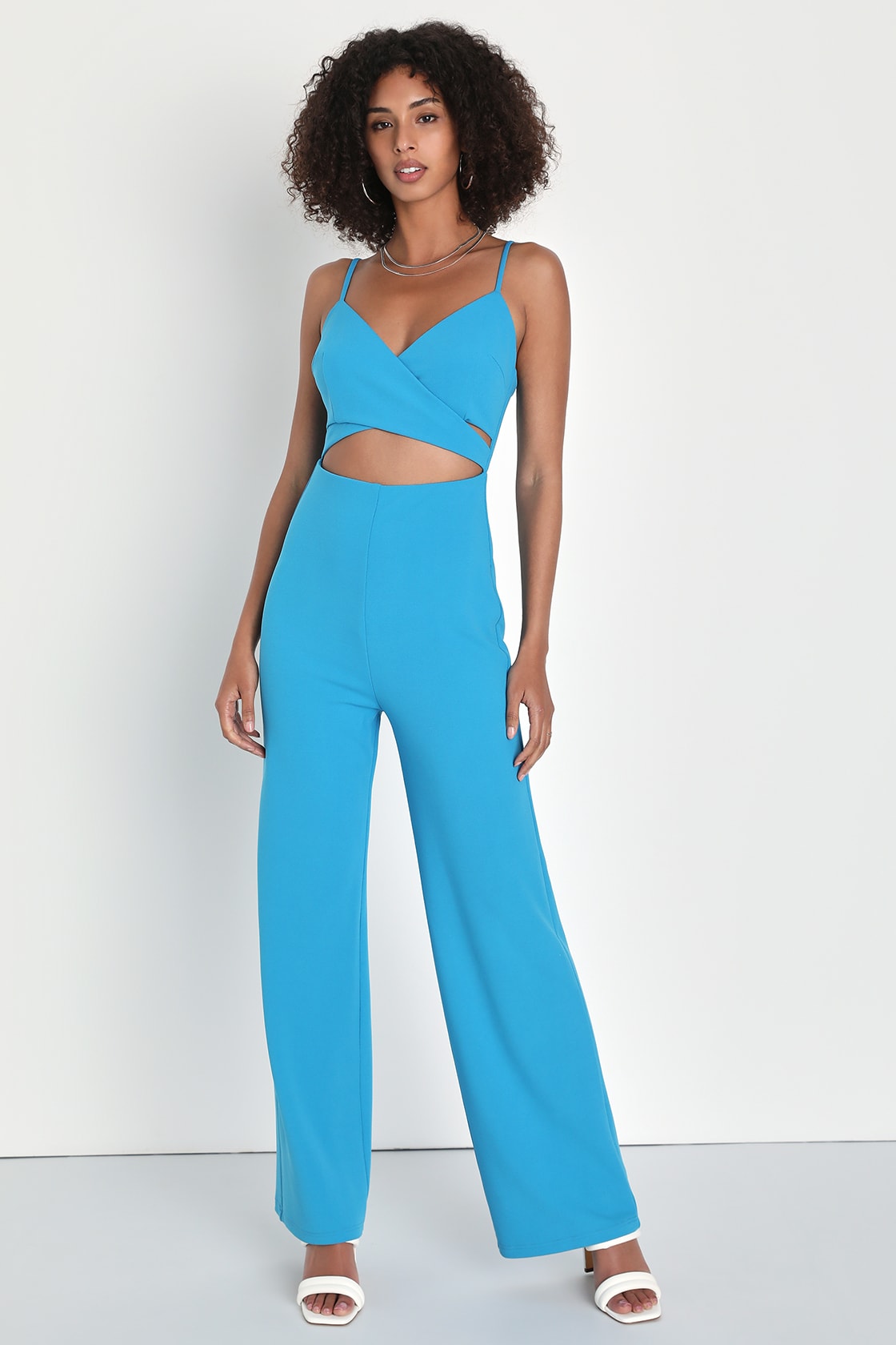 Blue Cutout Jumpsuit Wide Leg Jumpsuit Sleeveless Jumpsuit Lulus
