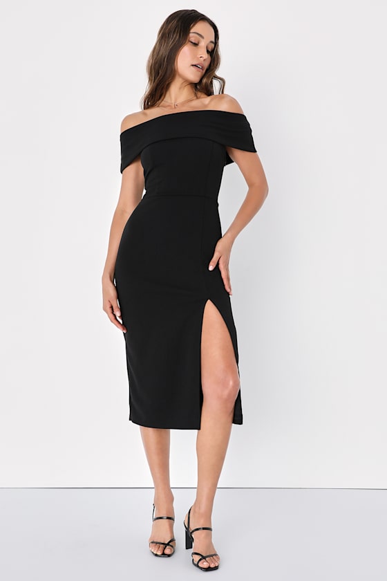Sexy Black Dress - Off-The-Shoulder Dress - Bodycon Midi Dress - Lulus
