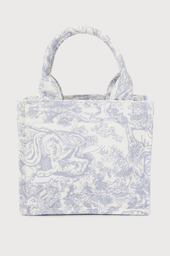Blue Toile Print Tote Bag - Mini Tote Bag - Canvas Tote Bag - Lulus