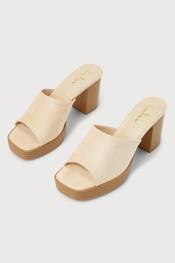 Light Nude Peep-Toe Mules - Stacked Mule - Platform Slide Mules - Lulus