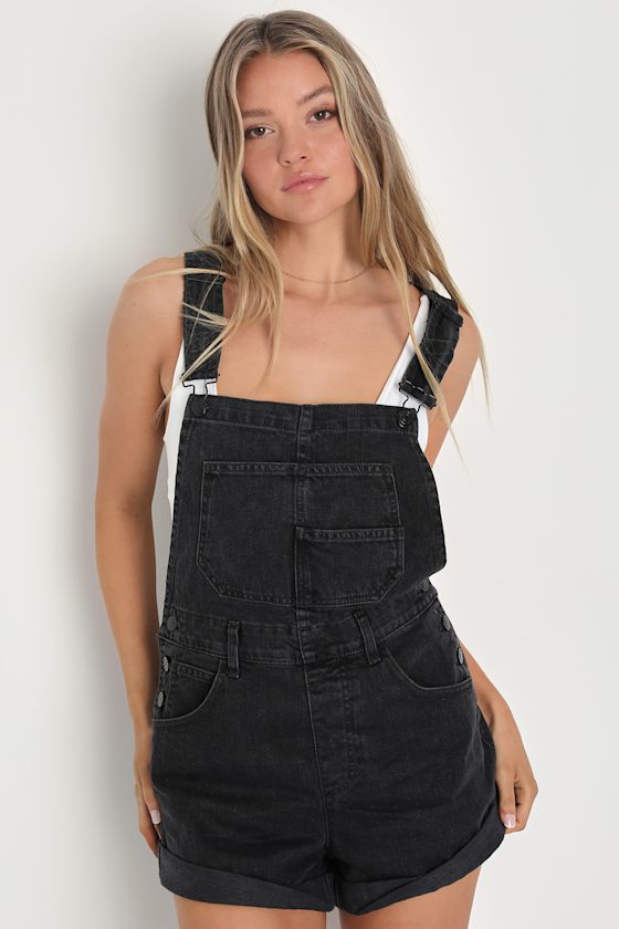 Free People Ziggy Shortalls - Short Overalls - Black Shortalls - Lulus