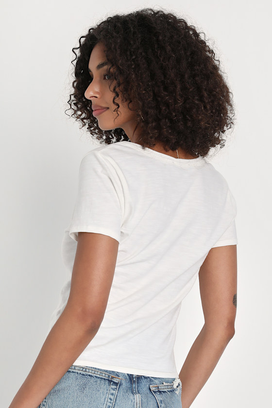 White Heathered Tee - V-Neck Tee - Short Sleeve Tee - White Top - Lulus