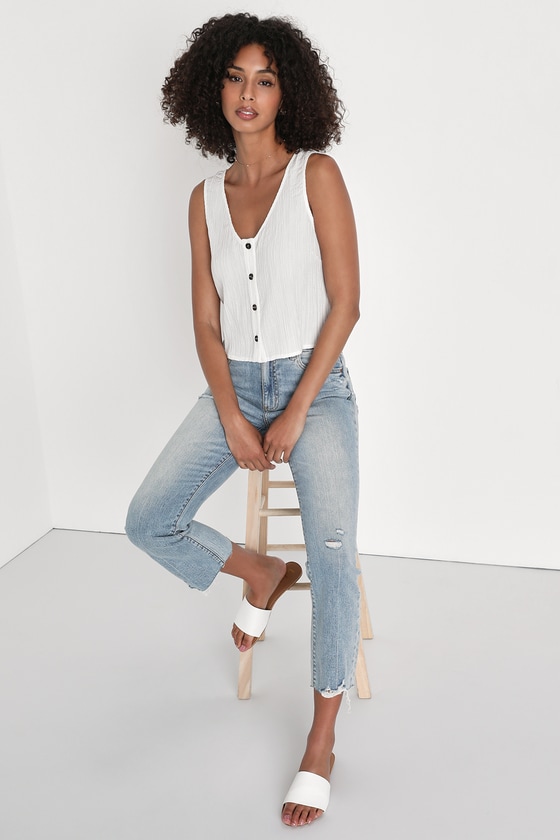 Cute Ivory Tank Top Textured Tank Top Button Front Tank Top Lulus