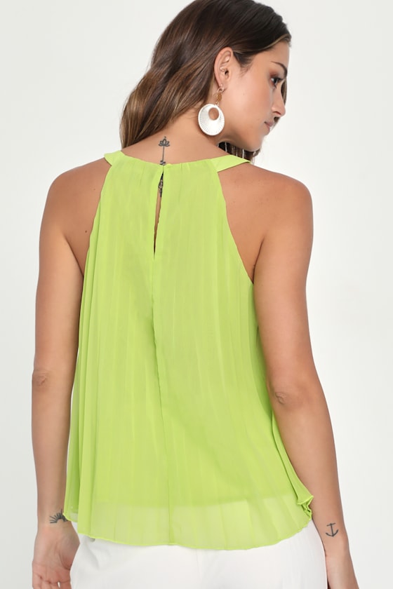 Lime Green Tank Top - Pleated Tank Top - Halter Tank Top - Lulus