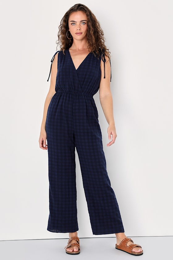 Navy Blue Jumpsuit - Surplice Jumpsuit -Sleeveless Jumpsuit - Lulus
