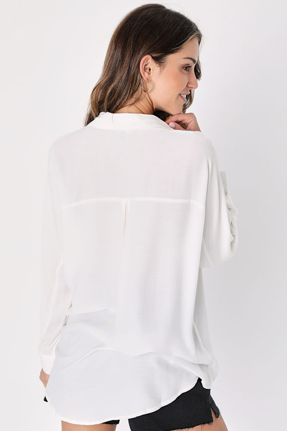 White Long Sleeve Top - Button-Up Top - Long Sleeve Blouse - Lulus