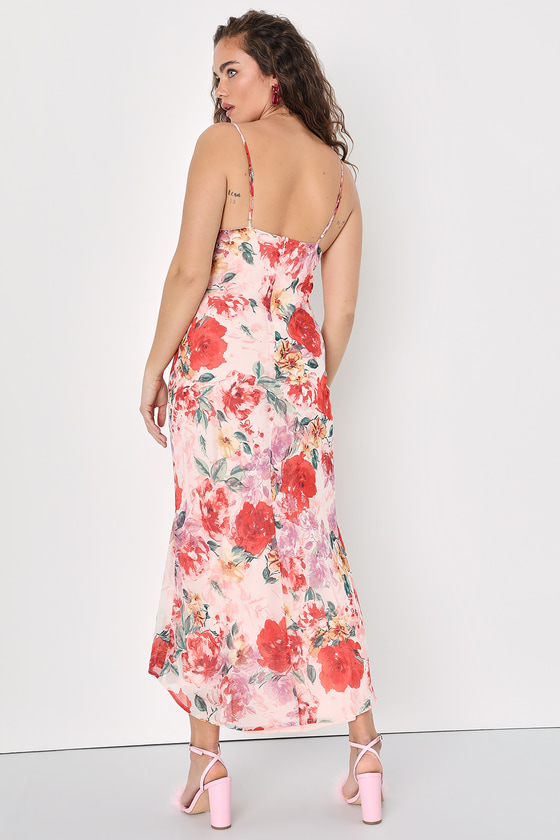 Pink Floral Print Dress - High-Low Midi Dress - Sleeveless Dress - Lulus Pink Floral Print Dress - High-Low Midi Dress - Sleeveless Dress - Lulus