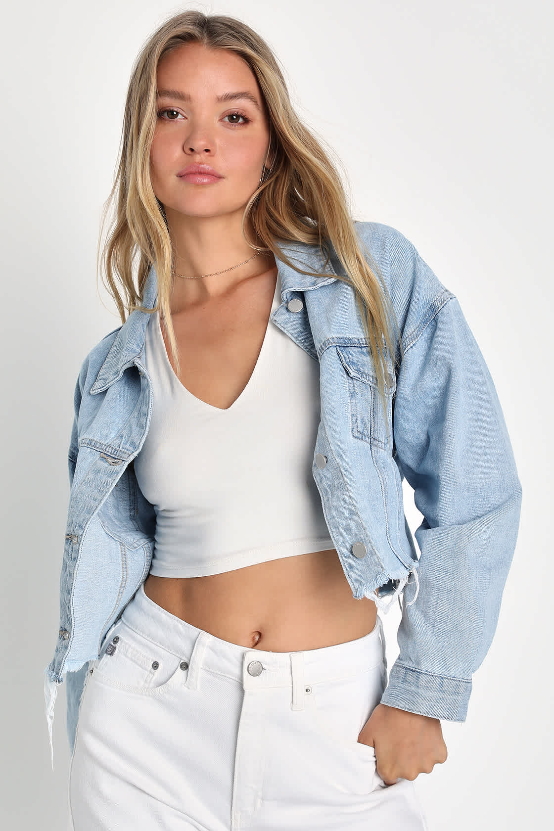 Cropped Denim Jacket - Light Wash Denim Jacket - Raw-Cut Jacket - Lulus