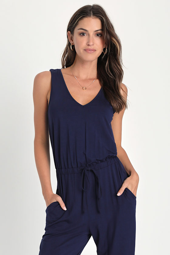 Blue Lounge Jumpsuit - Jersey Knit Jumpsuit - Blue Loungewear - Lulus