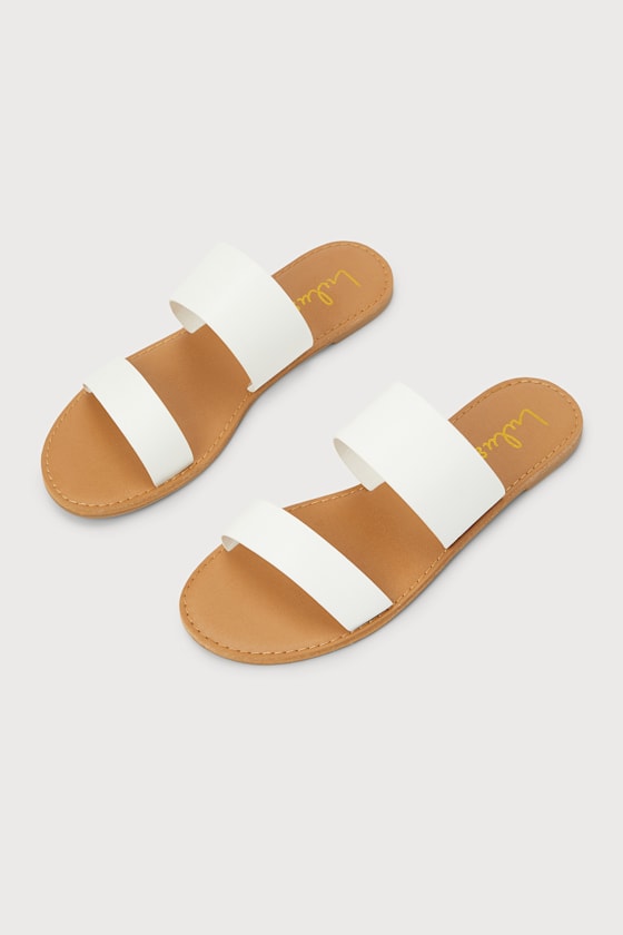 Cute White Slide Sandals - Flat Slide Sandals - Slide-On Sandals - Lulus