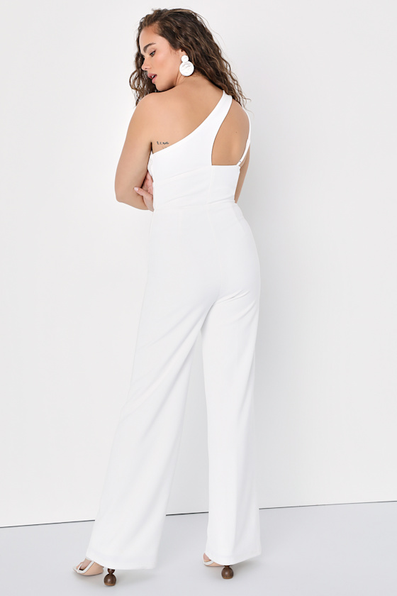 Ivory Sleeveless Jumpsuit Asymmetrical Jumpsuit Chic Jumpsuit Lulus