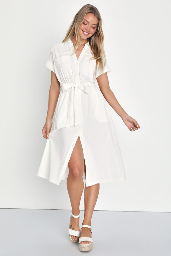 Cotton Midi Dress - White Midi Dress - Button-Up Midi Dress - Lulus