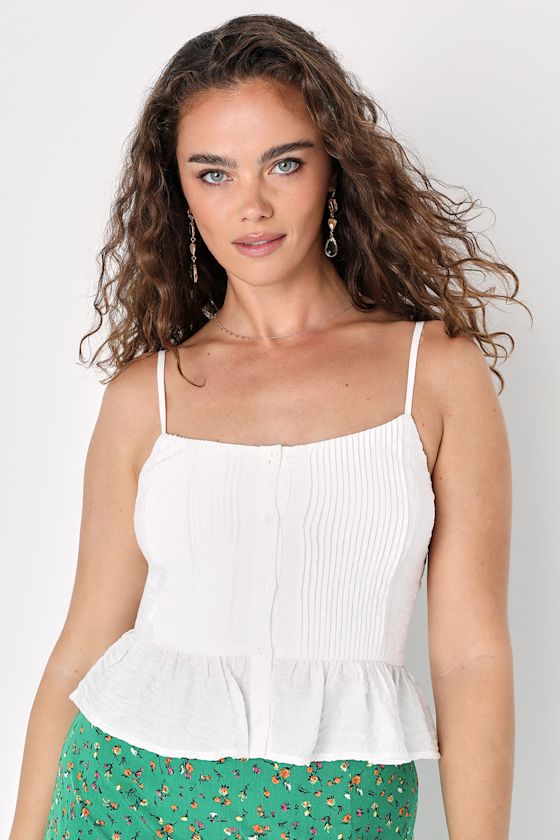 White Sleeveless Top - Peplum Crop Top - Button-Up Tank Top - Lulus