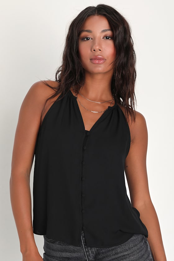 Button-Front Cami Top - Black Sleeveless Top - Relaxed Cami Top - Lulus