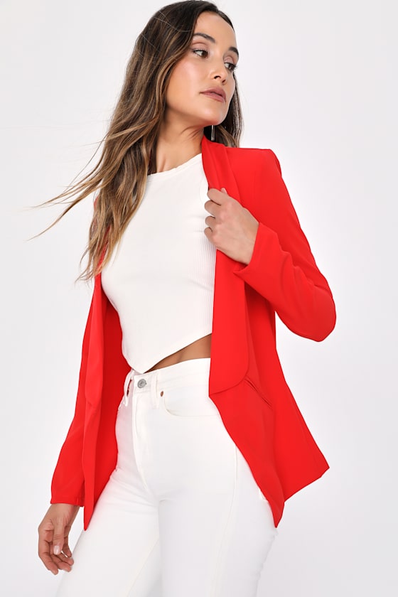 Cute Red Lightweight Blazer - Office Blazer - Tuxedo Blazer - Lulus