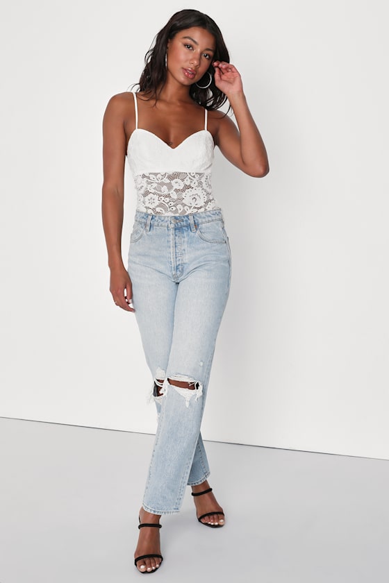Ivory Lace Bodysuit - Lace Sleeveless Bodysuit - Sheer Lace Top - Lulus