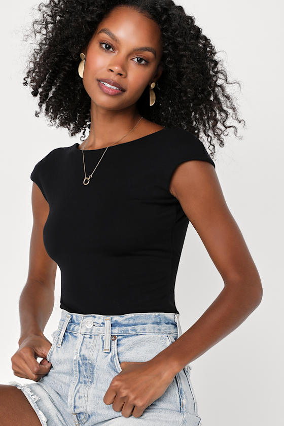 Black Backless Top - Black Cap Sleeve Top - Backless Crop Top - Lulus