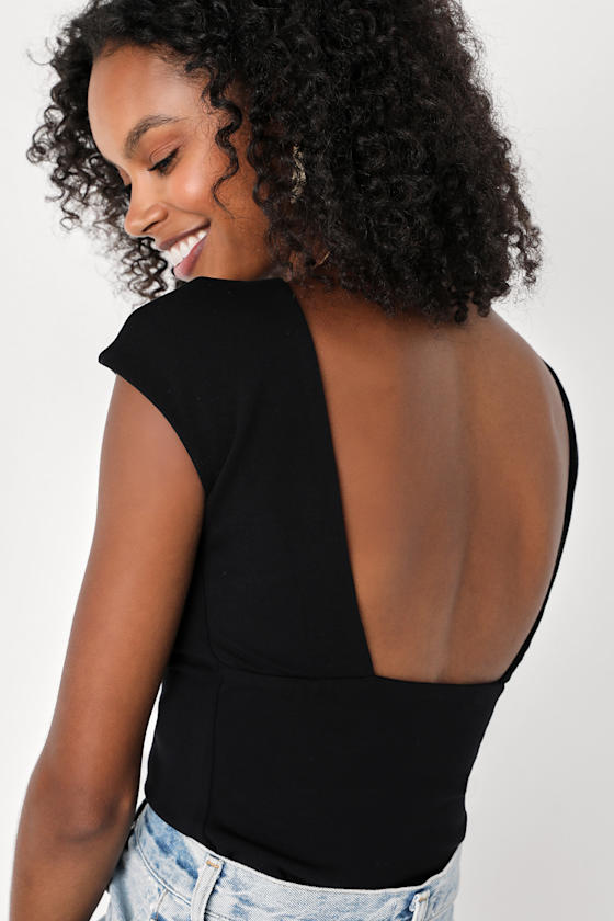 Black Backless Top - Black Cap Sleeve Top - Backless Crop Top - Lulus