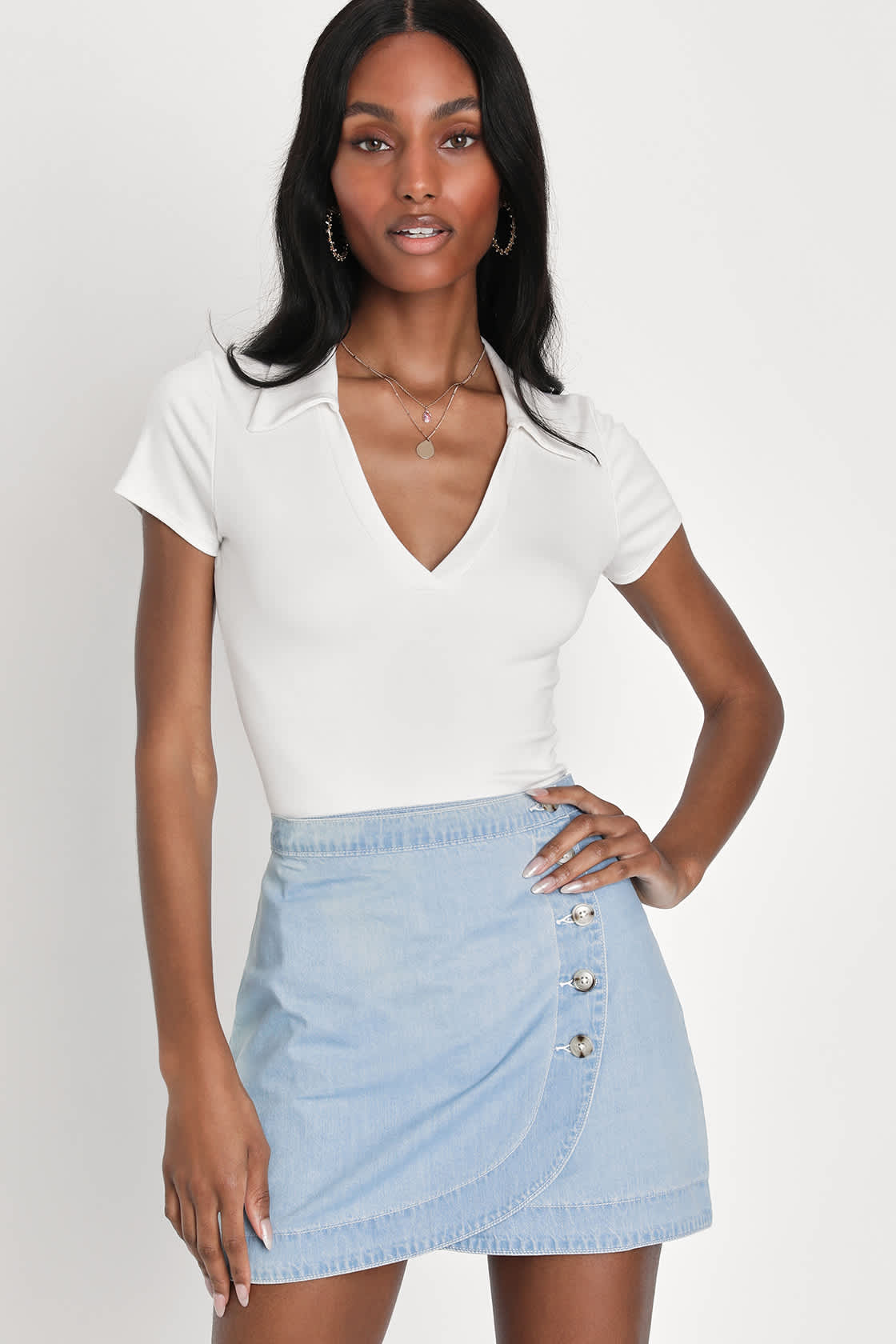 White Polo Top - White Collared Top - Short Sleeve Fitted Top - Lulus