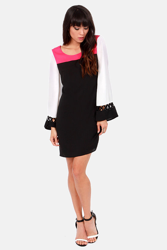 Cool Color Block Dress - Long Sleeve Dress - Black Dress - $77.00 - Lulus