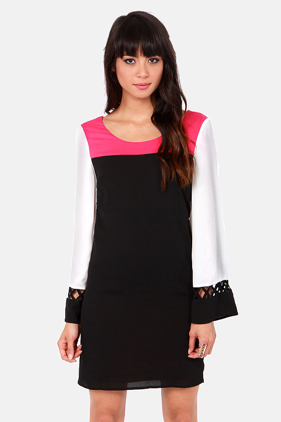 Cool Color Block Dress - Long Sleeve Dress - Black Dress - $77.00 - Lulus