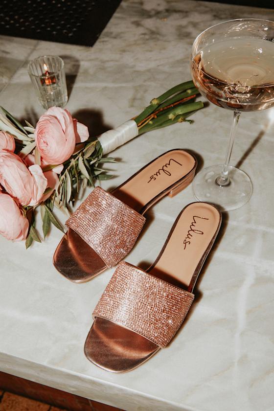 Rose Gold Sandals - Rhinestone Slide Sandals - Bridal Shoes - Lulus