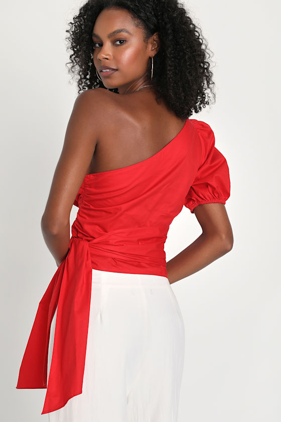 Red Side-Tie Top - One-Shoulder Top - Tie Top - Gathered Top - Lulus