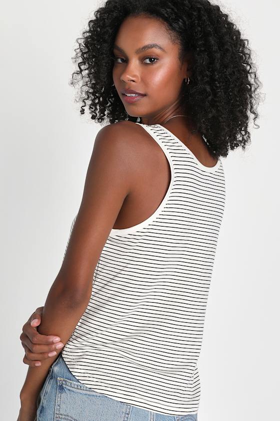 White and Black Striped Top - Scoop Neck Tank - Jersey Knit Tank - Lulus