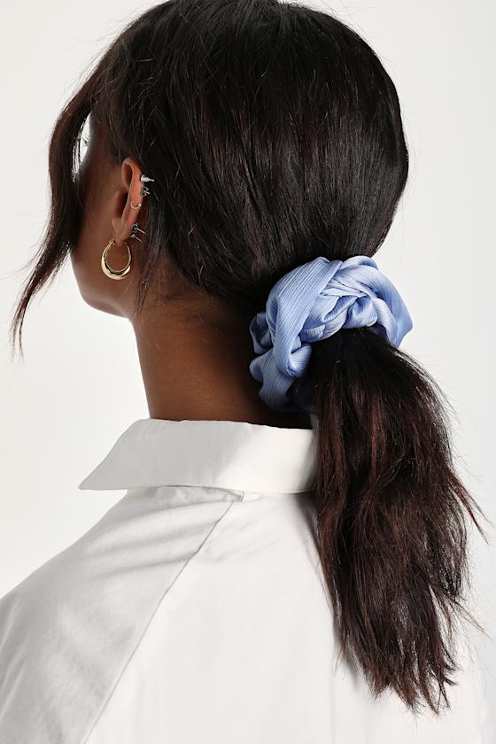 Cream and Blue Scrunchie Set - Satin Scrunchies - Scrunchies - Lulus