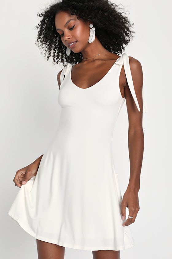 Cute Ivory Dress - Tie-Strap Dress - A-Line Mini Dress - Lulus