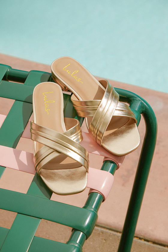 Gold Sandals - Slide Sandals - Faux Leather Sandals - Lulus