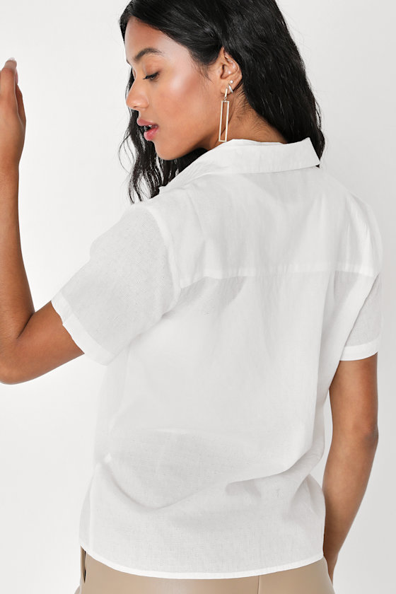 White Textured Button-Up - Collared Button-Up Top - Collared Top - Lulus