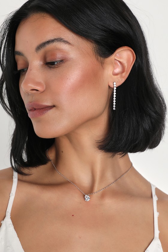 Silver rhinestone drop earrings store