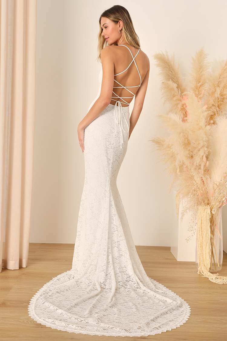 White Lace Wedding Dress Low Back