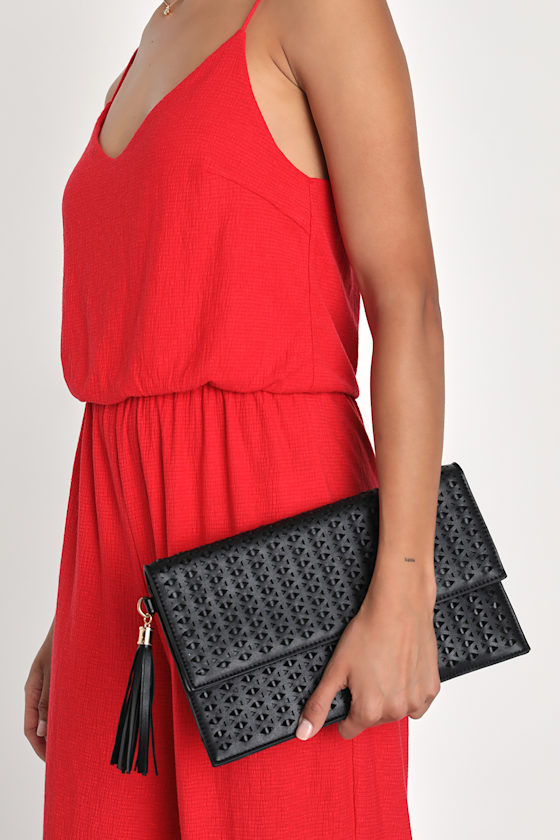 Faux Leather Clutch - Black Laser Cut Clutch - Geometric Clutch - Lulus