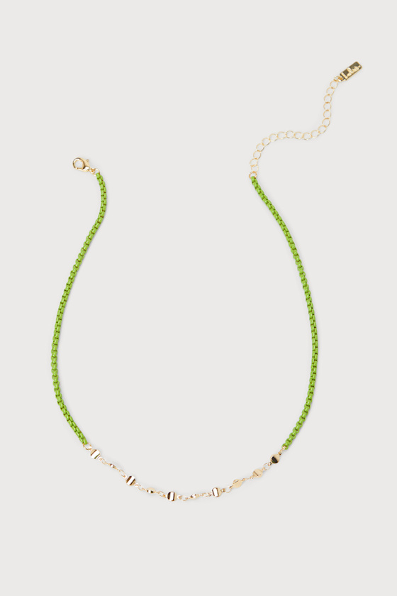 Green and Gold Necklace - Chain Necklace - Colored Necklace - Lulus