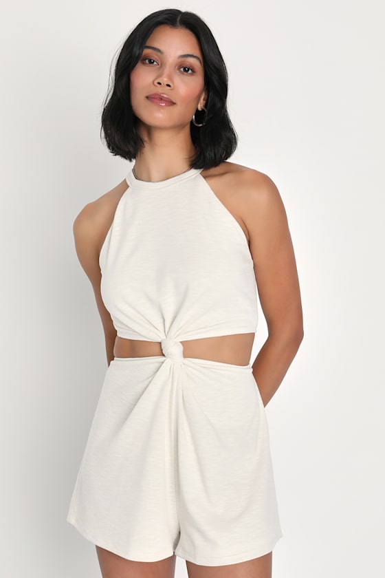 Ivory Knotted Romper - Cutout Lounge Romper - Lounge Romper - Lulus