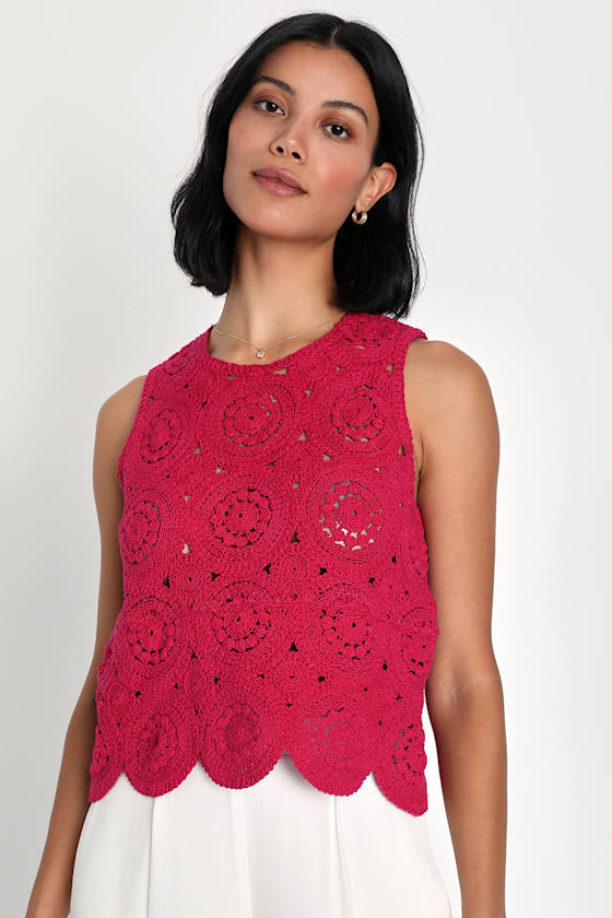 Magenta Tank Top - Crochet Tank Top - Sleeveless Knit Top - Lulus