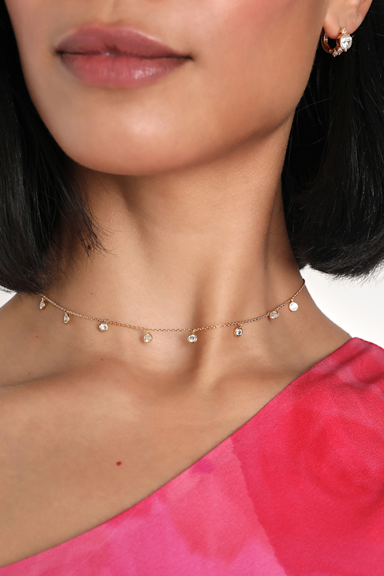 14KT Gold Rhinestone Necklace - Choker Necklace - Necklace - Lulus