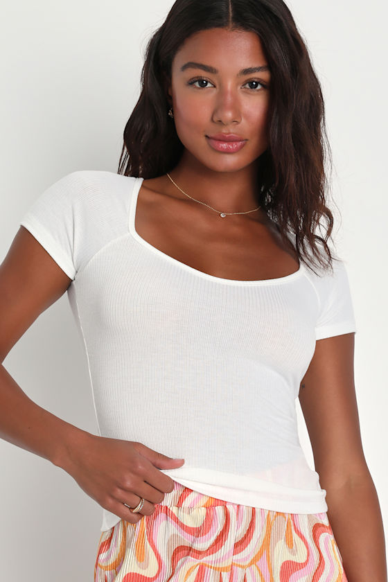 Cute White Tee - Short Sleeve T-Shirt - Ribbed Knit Tee - Lulus