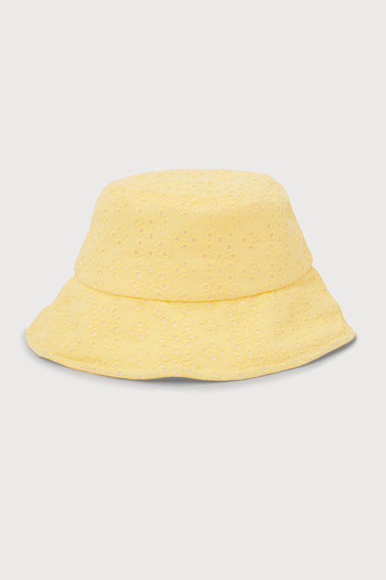 Embroidered Hat - Yellow Bucket Hat - Eyelet Bucket Hat - Lulus