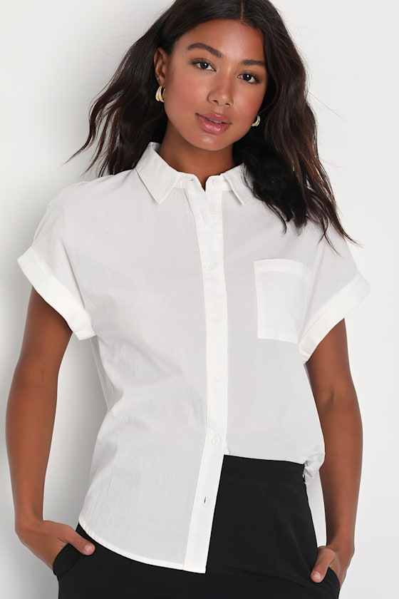 White Button-Up - Poplin Button-Up Top - Women's Button-Up - Lulus