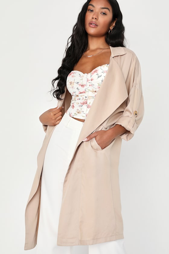 Cute Beige Jacket - Oversized Jacket - Long Collared Jacket - Lulus