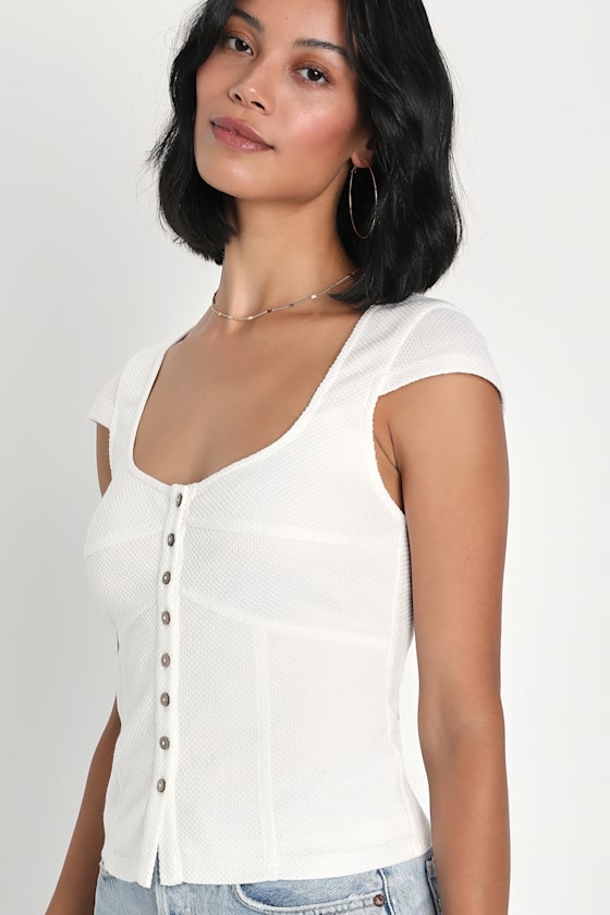 Cute White Top - Button-Front Top - Cap Sleeve Top - Lulus
